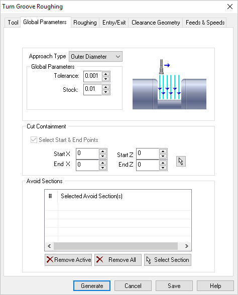 TURN Module > Creating Turning Operations > Groove Roughing > Global Parameters